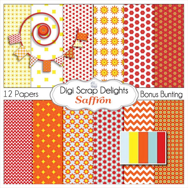 SALE 1.75 Saffron Scrapbook Paper Yellow Red & Orange for | Etsy