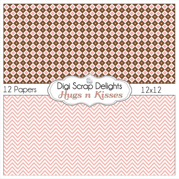SALE 1.75 Pink Gray & Brown Digital Papers Chevron | Etsy