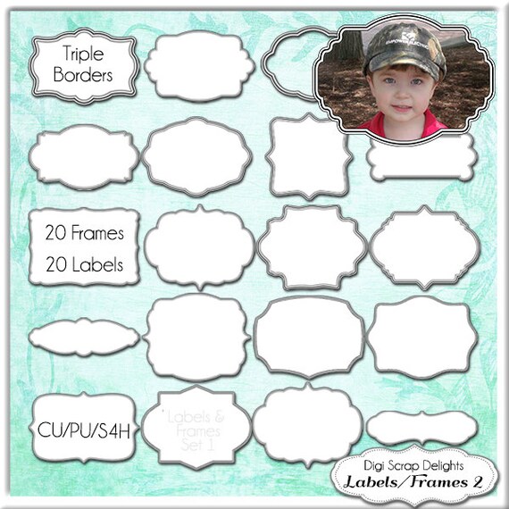 40 Digital Scrapbooking Frames / 20 Labels / Clip Art Clipart - Etsy