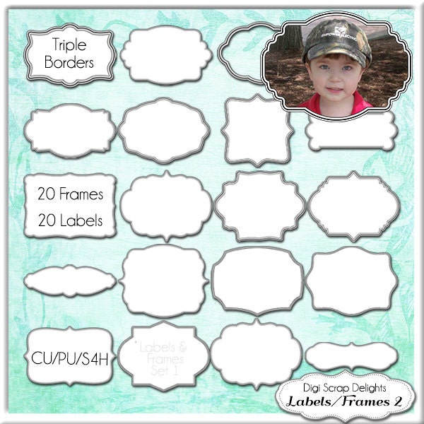 40 Digital Scrapbooking Frames / 20 Labels / Clip Art Clipart - Etsy