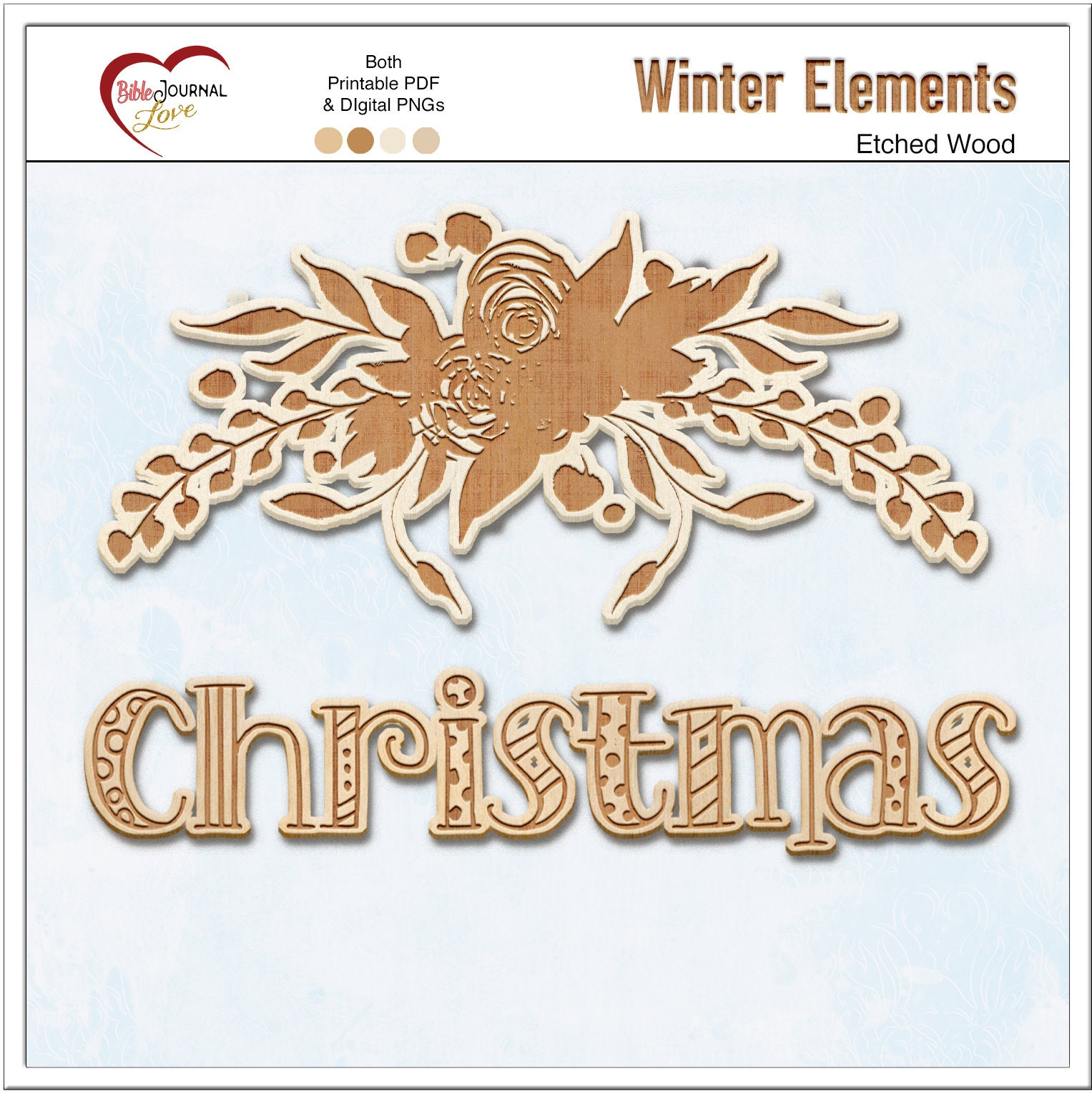 Winter Clip Art Elements Christmas Etched Wood Digital | Etsy