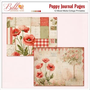 Poppy Junk Journal Pages, Red Pink Floral Digital Paper, Mixed Media ...