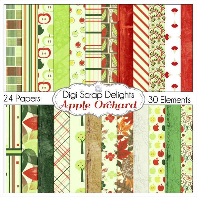 Digital Scrapbook Kit, Apple Orchard , Apple Clip Art, Apple Trees, Red ...