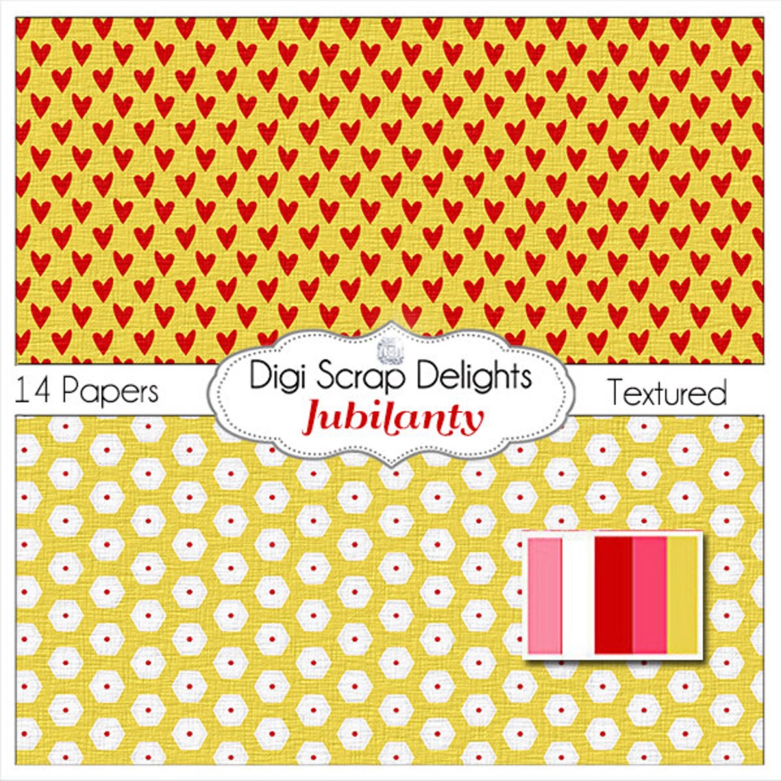 Valentine Digital Papers in Red Pink and Yellow Gold - Etsy
