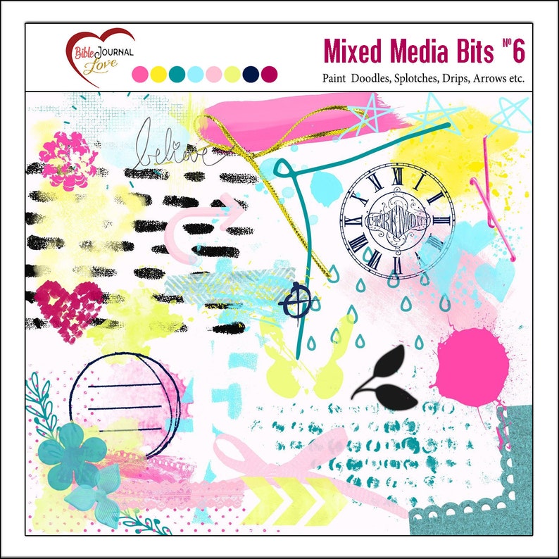 Digital Mixed Media Set 6 Overlays for Bible or Art Journaling, Paint ...
