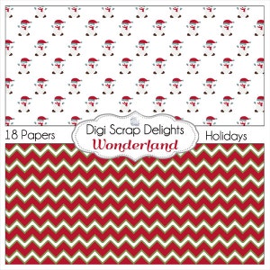 Christmas Papers Digital Scrapbooking Paper Snowman Wonderland Chevron ...