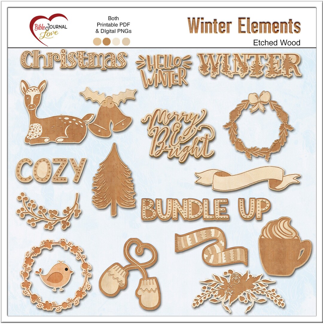 Winter Clip Art Elements Christmas Etched Wood Digital Scrapbooking ...