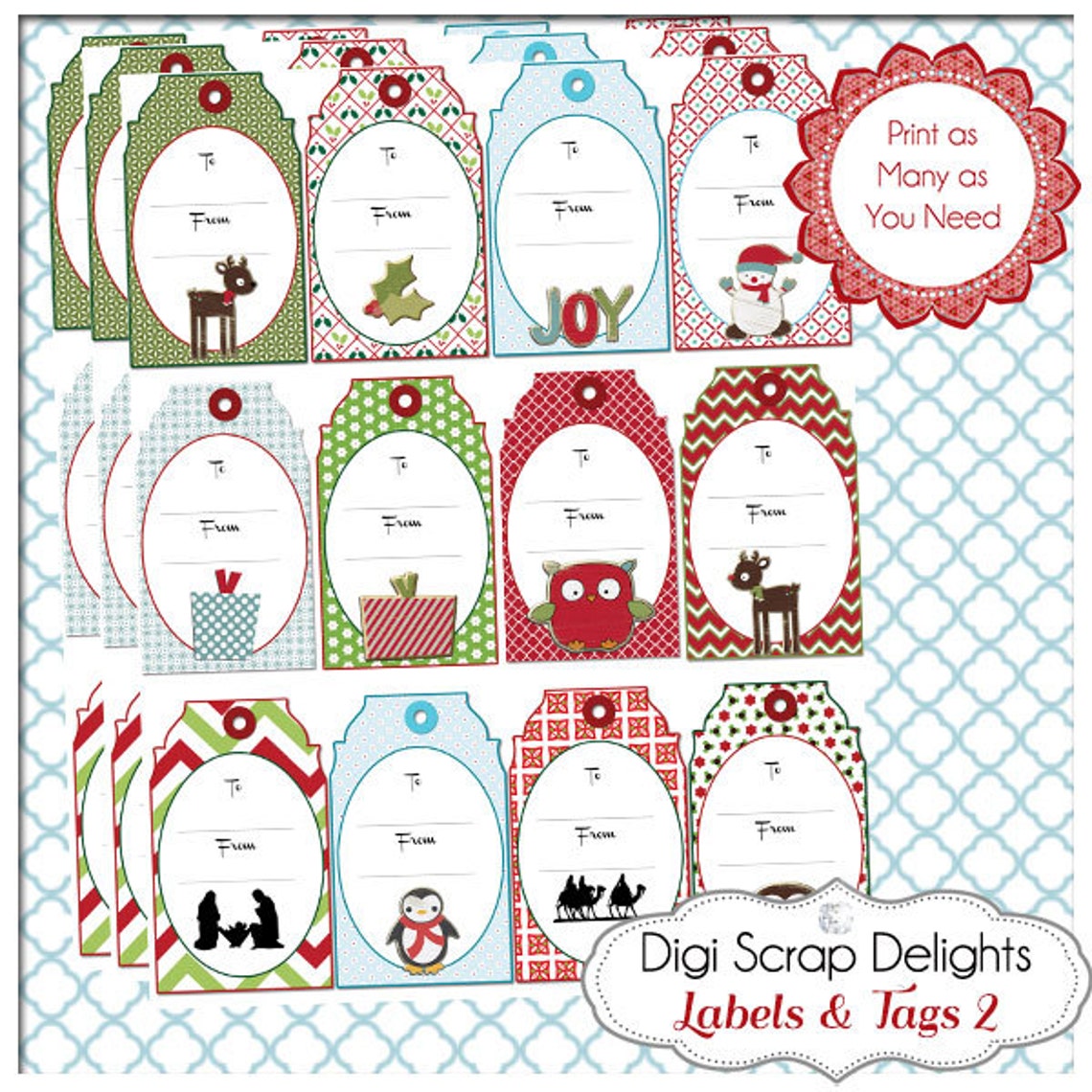 Printable Christmas Labels & Tags DIY You Print 8.5x11 PDF or | Etsy