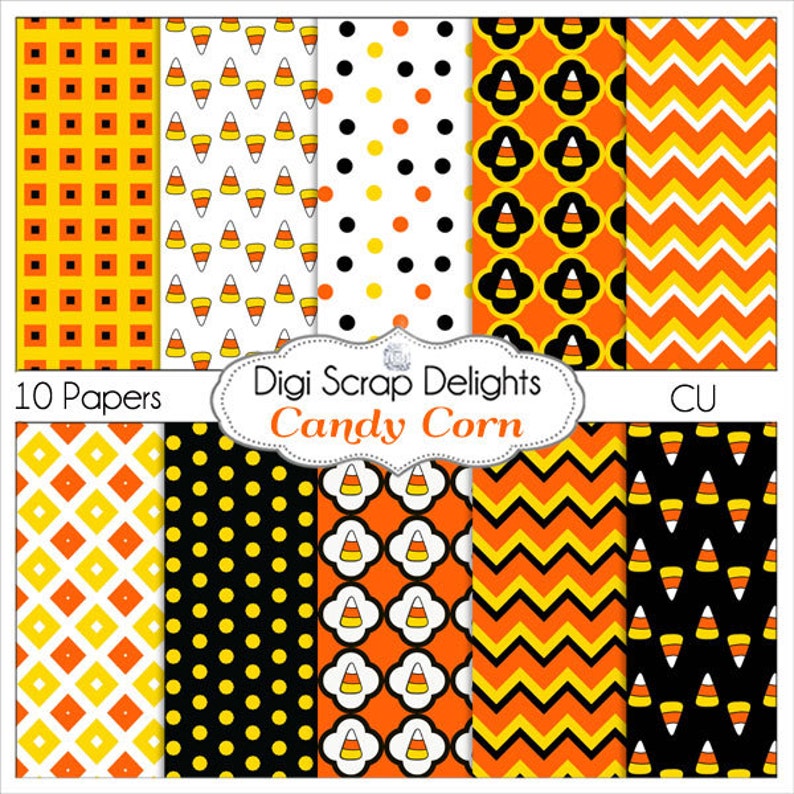 Candy Corn Clip Art Owl Digital Papers Black Orange Yellow - Etsy