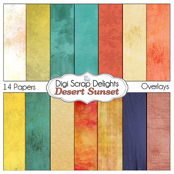 Overlay Digital Papers in Red Yellow Orange Teal Desert - Etsy