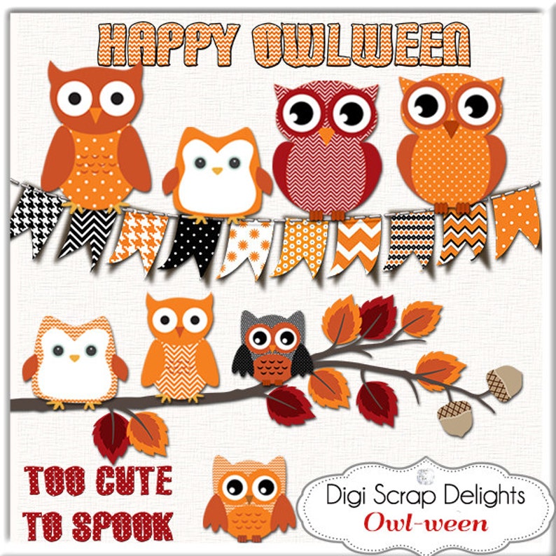 Halloween Owls Clip Art Black Orange Houndstooth Chevron - Etsy