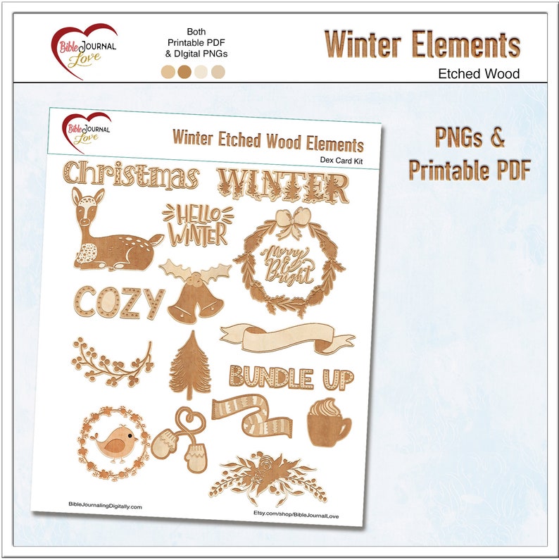 Winter Clip Art Elements Christmas Etched Wood Digital | Etsy