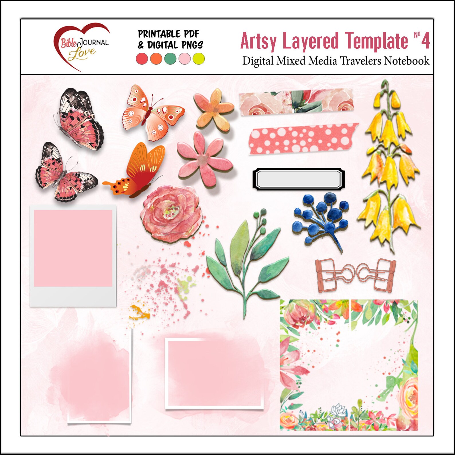 Artsy Layered Travlers Notebook Template No. 4 Botanical | Etsy