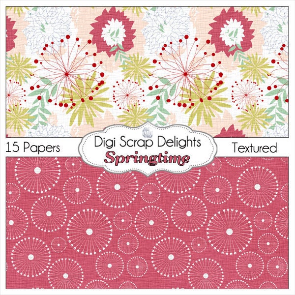 SALE 1.75 Springtime Digital Scrapbook Paper: Pink and Green - Etsy