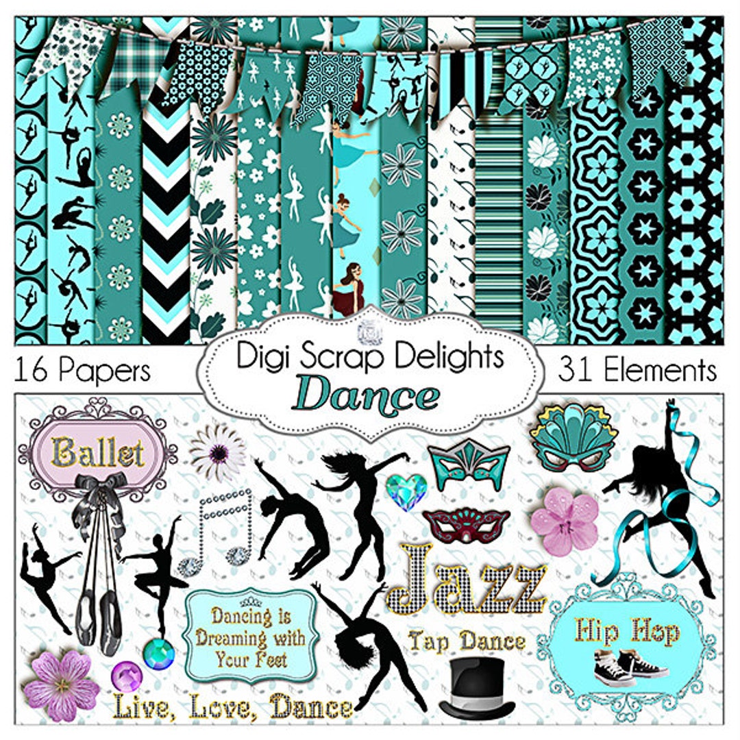 Dance Scrapbook Kit, Ballet Jazz Tap Clip Art, Rhinestone Alpha ...