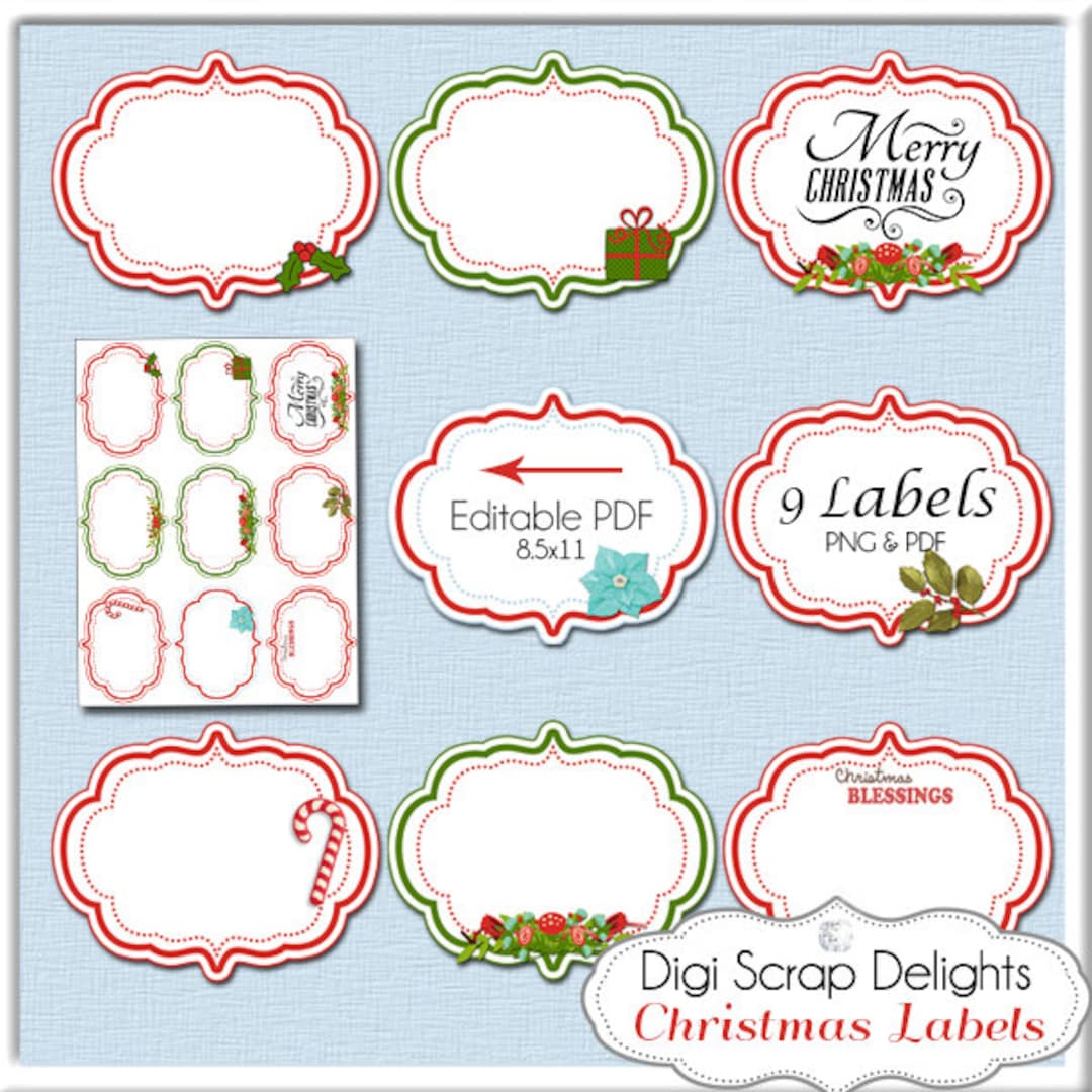 Christmas Clip Art Labels, Editable PDF & Pngs, Add Your Text, Red ...