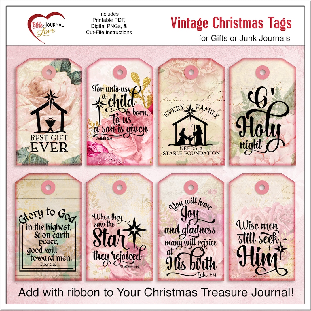 Printable Victorian Christmas Tags in Vintage Pink Both PDF and Pngs ...