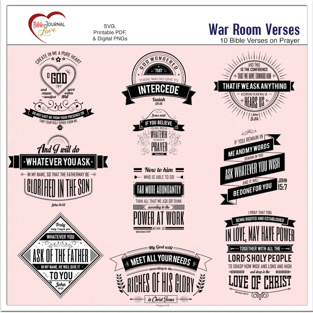 10 War Room Bible Verse Bundle Prayer Theme in Printable Pdfs, Digital ...