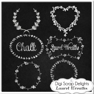 Digital Laurel Wreath Chalk Frames // Chalkboard Clip Art Clipart ...