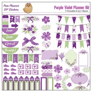 Planner Kit! Purple Violet Printable Stickers / 5 Pdf Clip Art, Washi ...