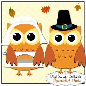 Thanksgiving Owls Pilgrims, Indians, Turkey Clip Art for Digital ...