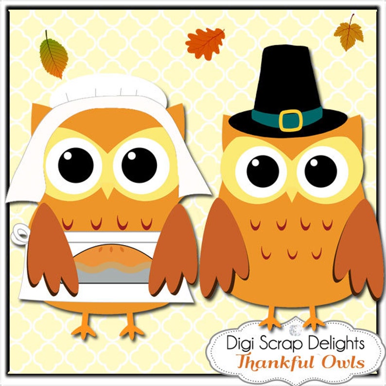 Thanksgiving Owls Pilgrims Indians Turkey Clip Art for - Etsy