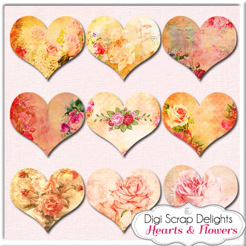 Artsy Digital Vintage Hearts Ephemera Altered Mixed Media - Etsy