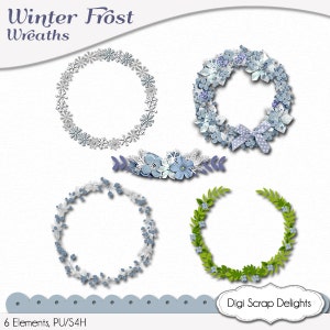 Winter Frost Digital Scrapbook Bundle Blue Papers & 100+ Elements for ...