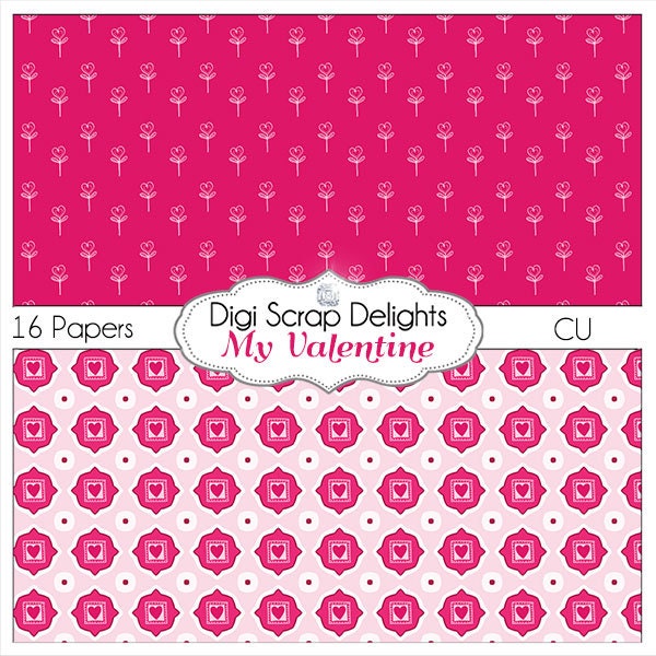 Valentine Papers for Digital Scrapbooking Crafts Cards Pink | Etsy