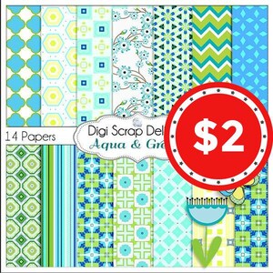 Aqua Green Digital Papers for Digital Scrapbooking, Card Making, Crafts ...