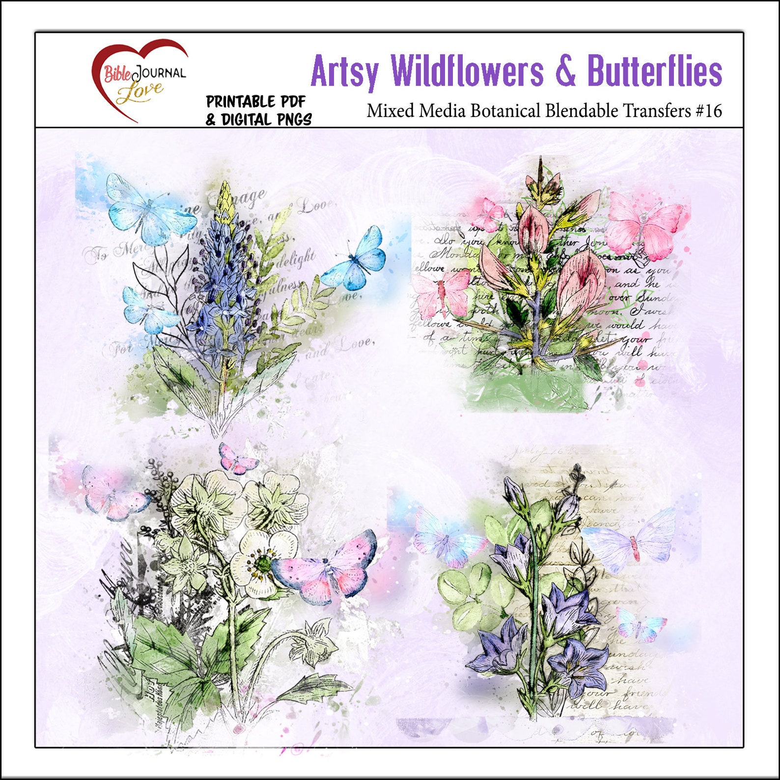 Artsy Wildflowers & Butterflies Botanical Transfers Set 16 - Etsy