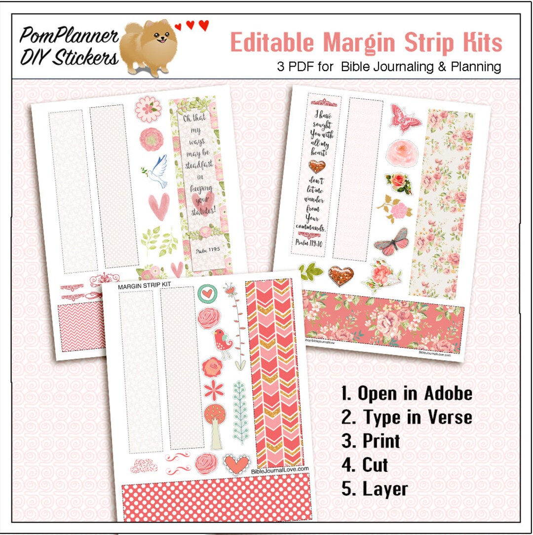 3 Bible Journal Margin Strip Kits or Planner Printables for Wide ...