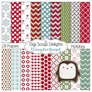 Christmas Papers Digital Scrapbooking Paper Snowman Wonderland Chevron ...
