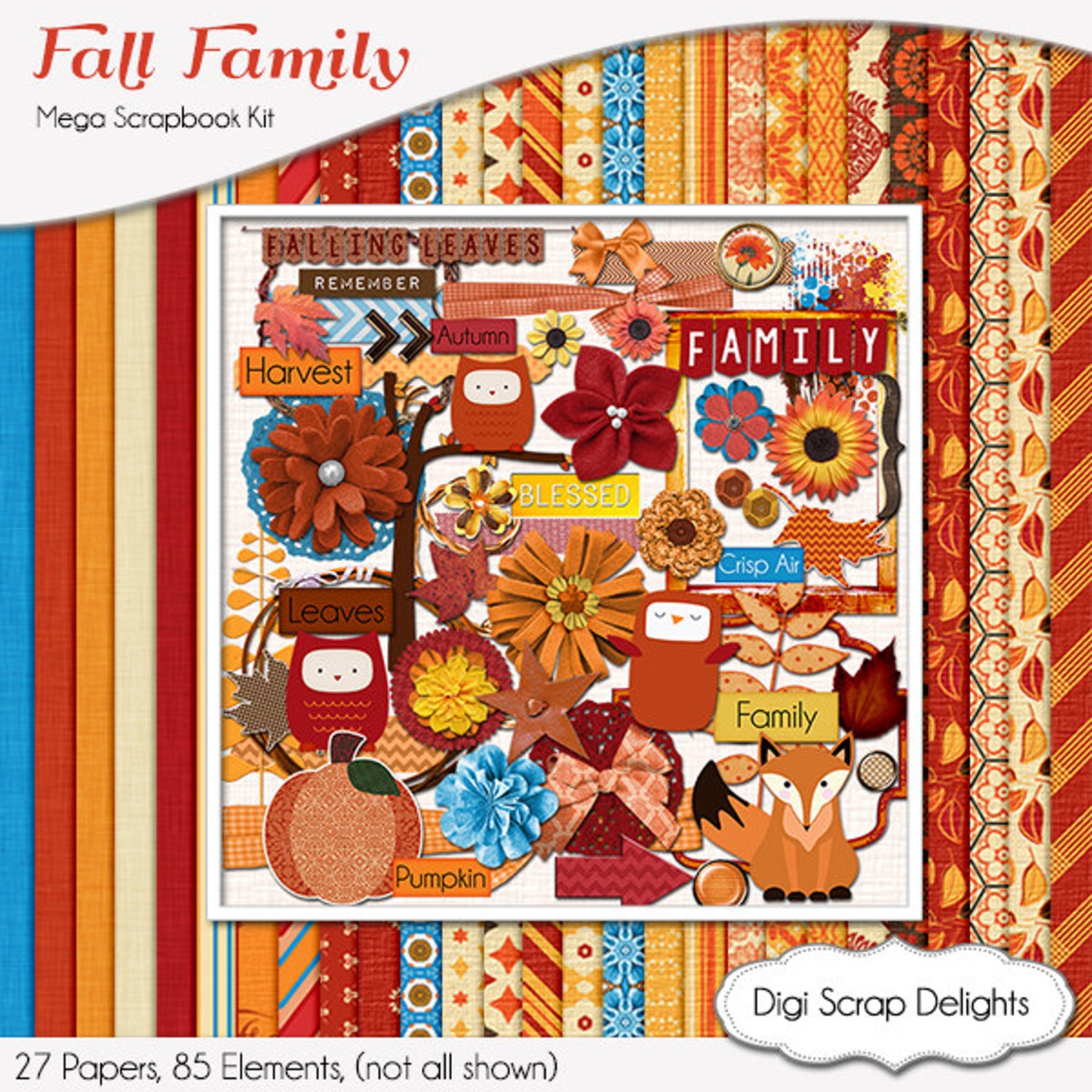 Fall Family Autumn Scrapbook Kit in Orange Brown Blue Red | Etsy