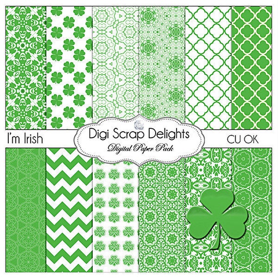 I'm Irish Green Digital Scrapbook Paper w Quatrefoil | Etsy