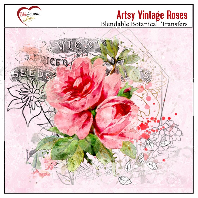 Artsy Vintage Roses Botanical Blendables Transfers Clusters - Etsy
