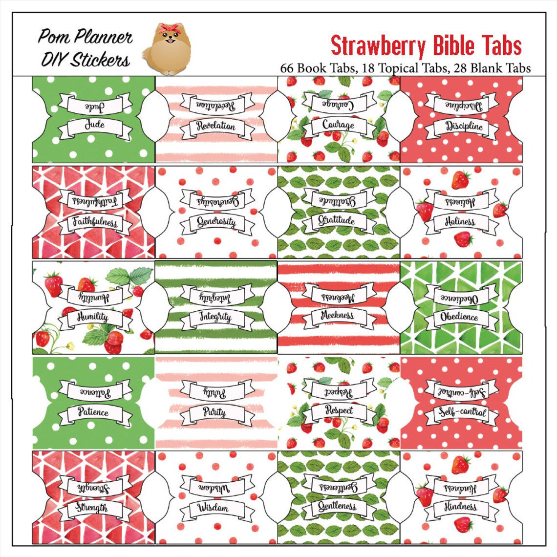 Strawberry Red Bible Tabs for Bible Journalling / 66 Books of | Etsy