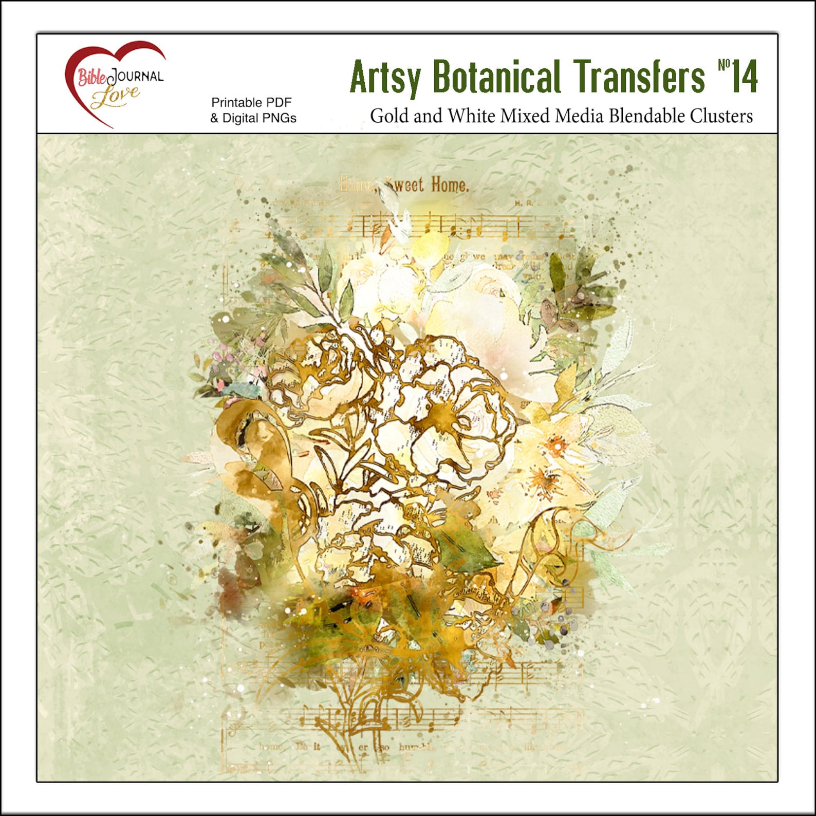 Sale: Artsy Botanical Blendable Transfers Gold and White Flowers Set 14 ...