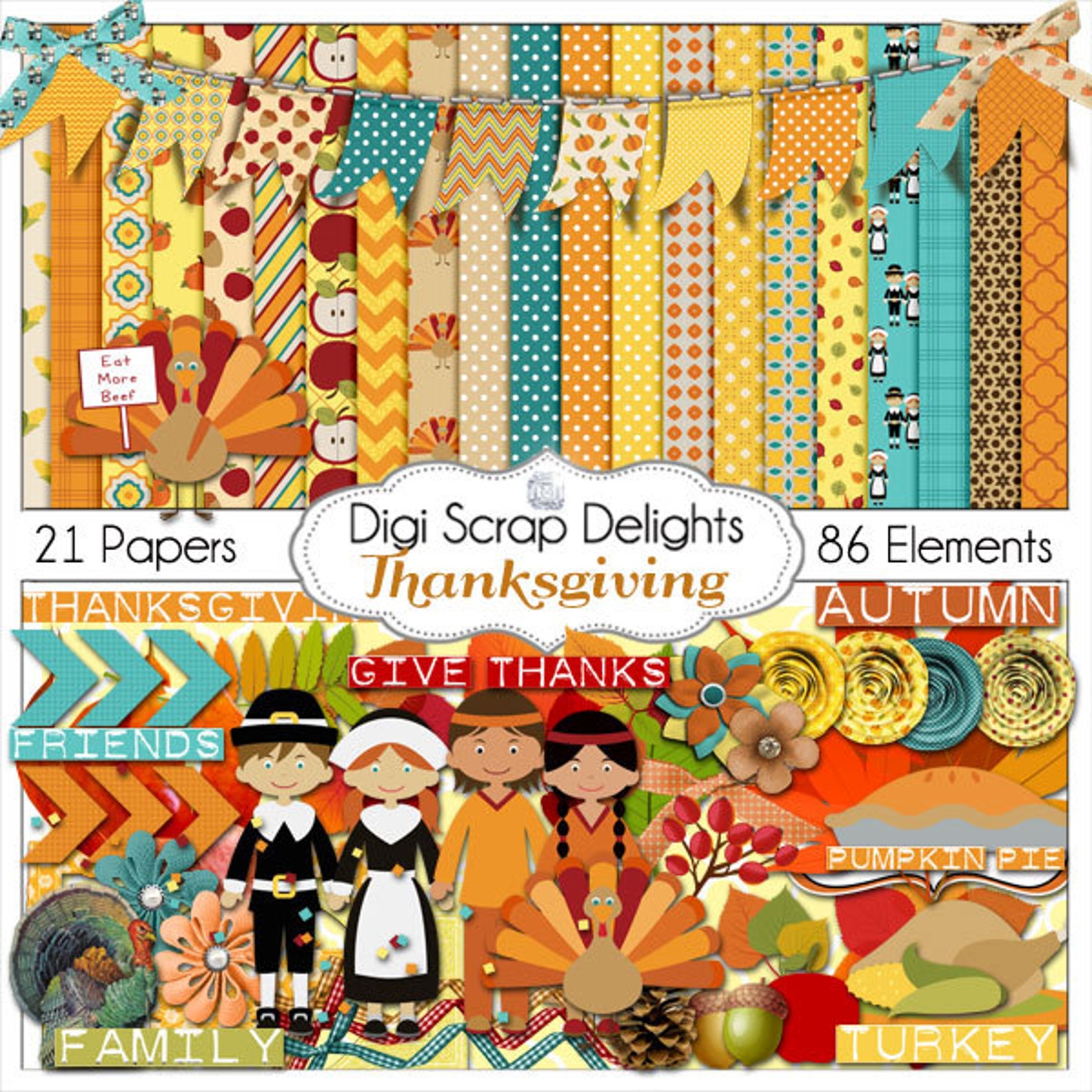 SAVE 60% Thanksgiving Scrapbook Kit W Turkey Pilgrim - Etsy