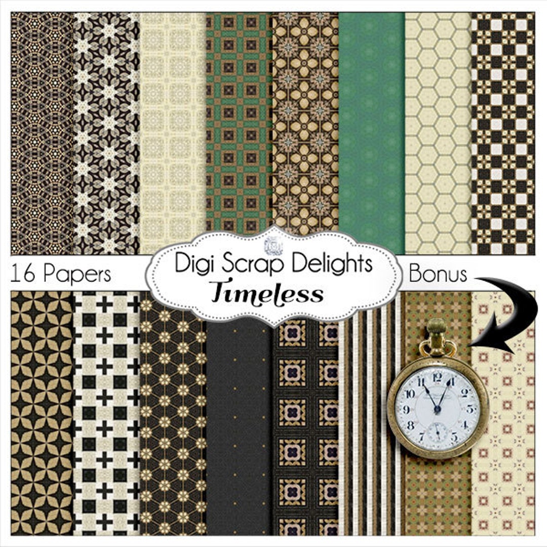 Timeless Digital Scrapbooking Papers, Steampunk, Bonus Pocket Watch ...
