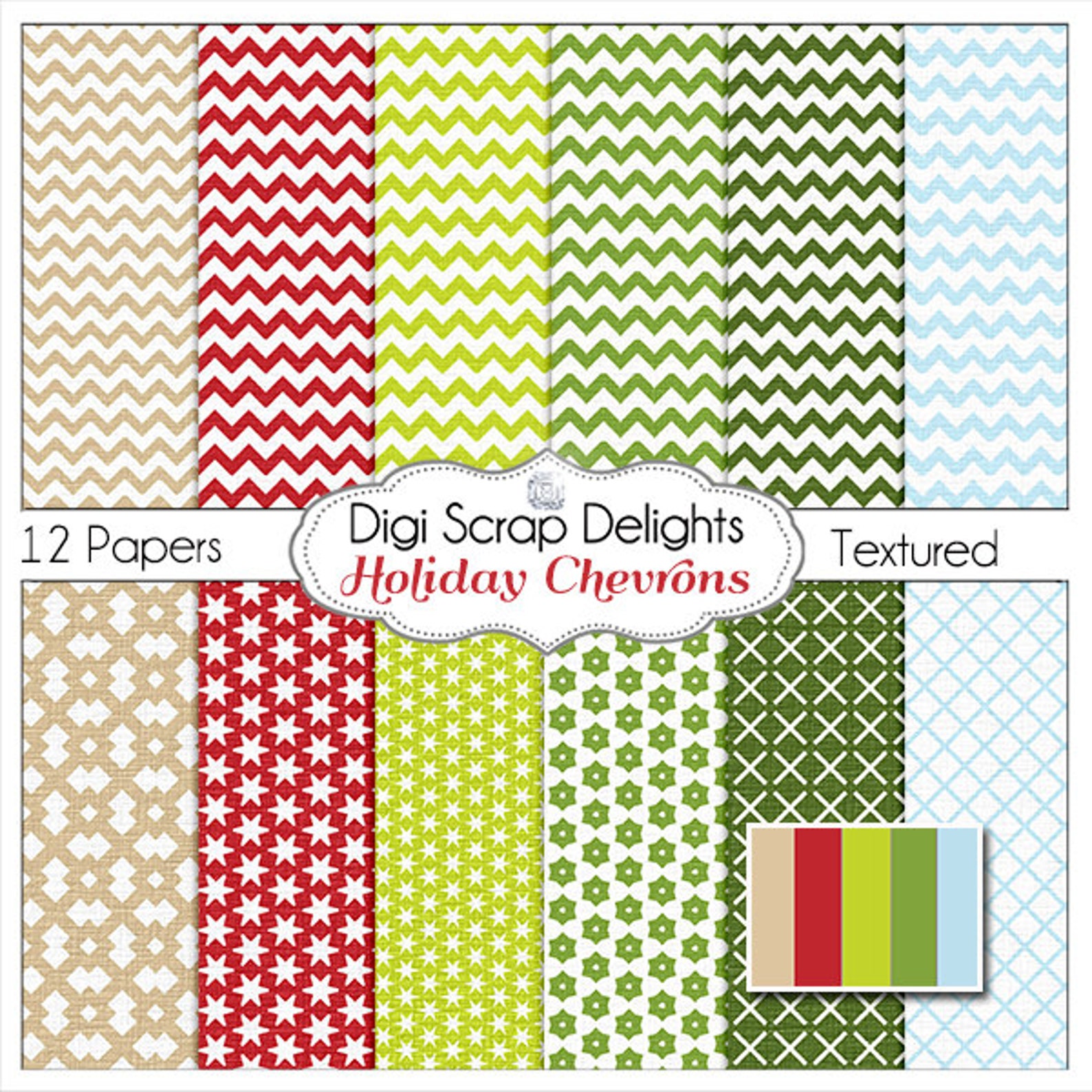 Christmas Chevron Digital Papers Holiday Red Green Blue - Etsy