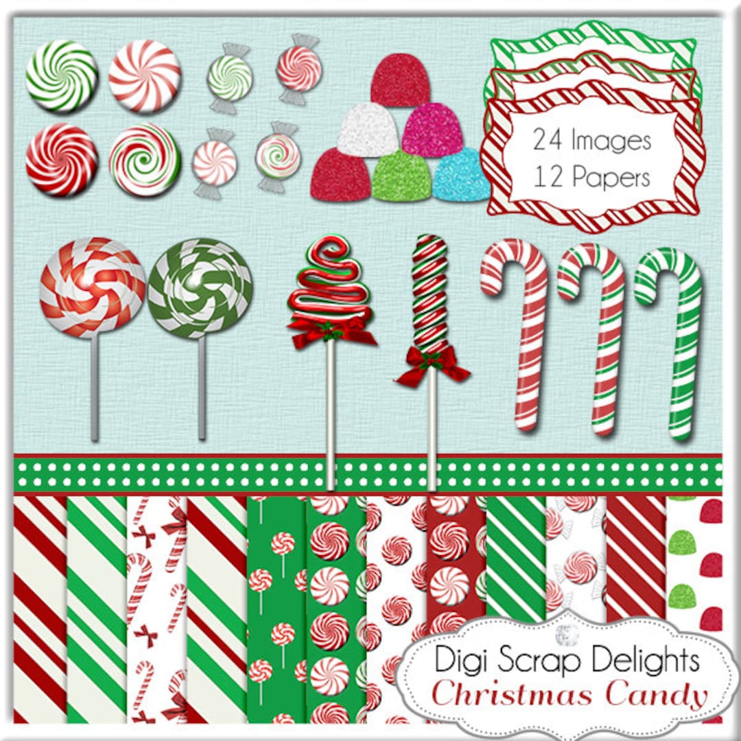Christmas Clip Art, Digital Candy Cane, Peppermint, Gum Drops, Red ...