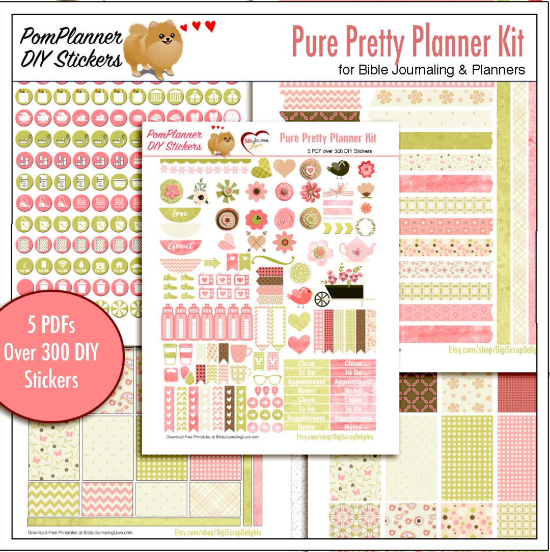 Pure Pretty Planner Kit! 5 PDF, 300+ DIY Stickers EC Happy Planner in ...