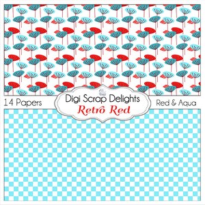 SALE 1.75 SALE 1.75 Retro Red, Aqua, Turquoise Digital Papers ...