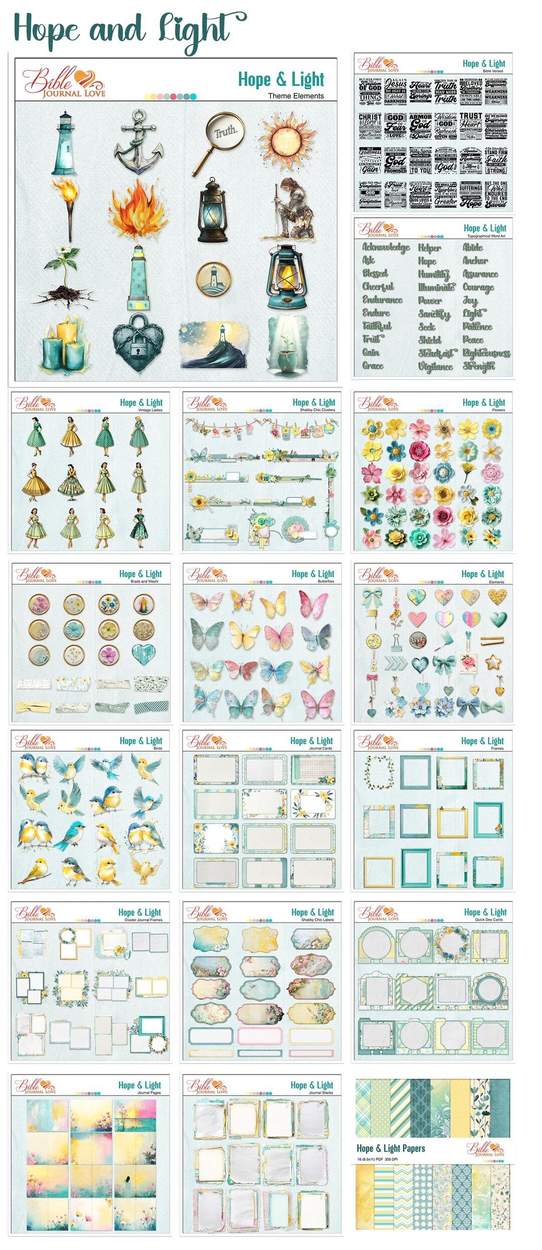Hope & Light Bible Journaling Kit: Scripture Art, Floral Embellishments ...
