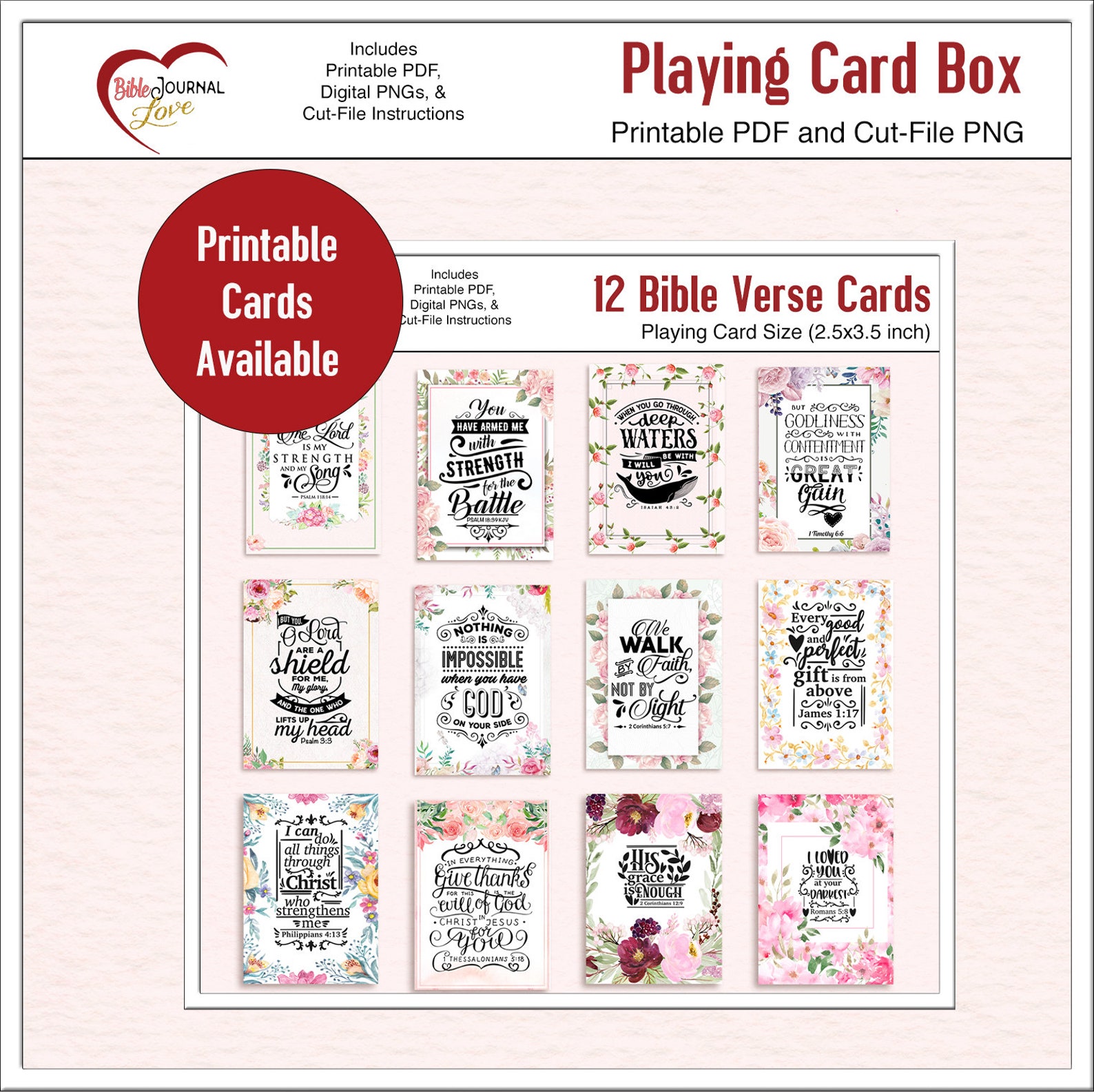 Printable Floral Playing Card Box Template, Includes: Pdfs and Digital ...