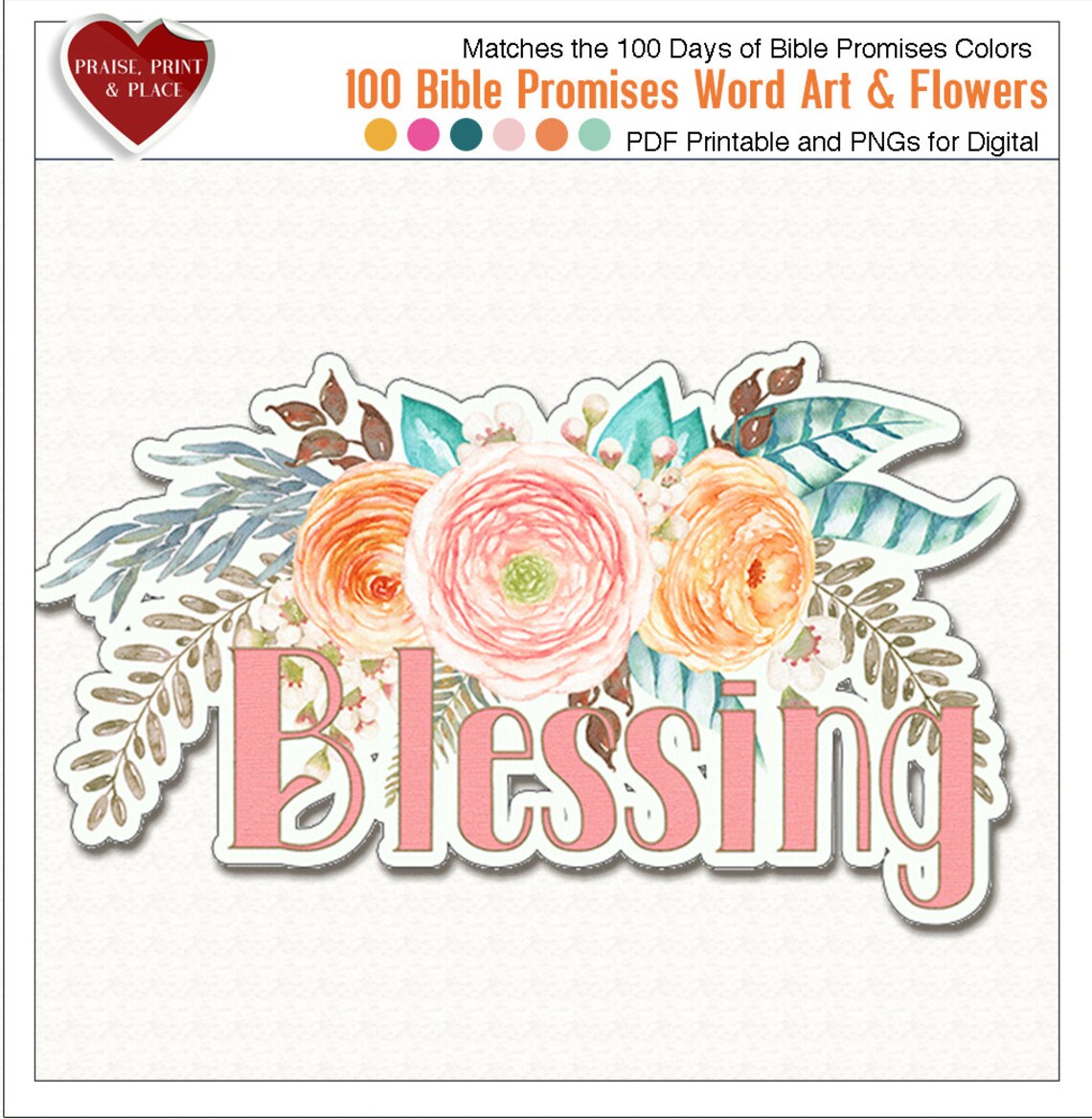 100 Promises Chip Board Word Art and Flowers Both Digital PNG ...
