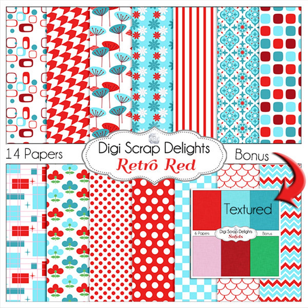 SALE 1.75 SALE 1.75 Retro Red, Aqua, Turquoise Digital Papers ...