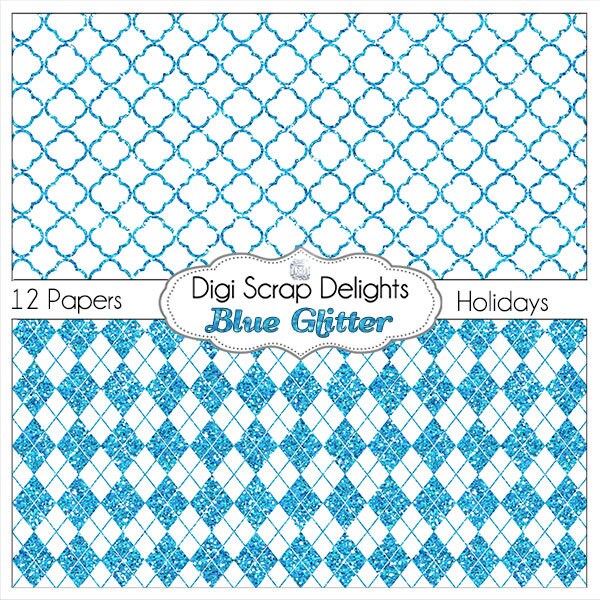 Blue Glitter Digital Scrapbook Papers in Blue Instant | Etsy