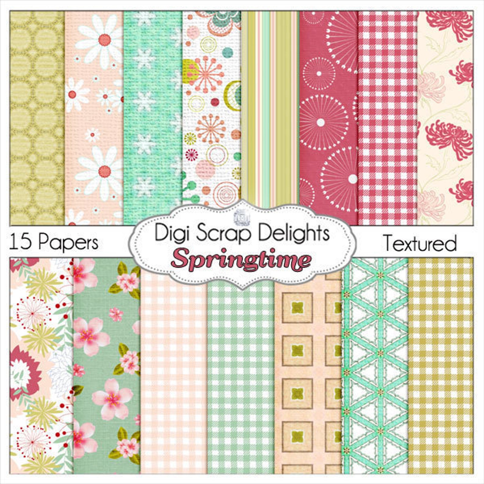 SALE 1.75 Springtime Digital Scrapbook Paper: Pink and Green - Etsy
